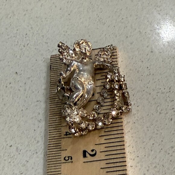 Vintage | Jewelry | Vintage Angel Cherub Rhinestone Brooch | Poshmark